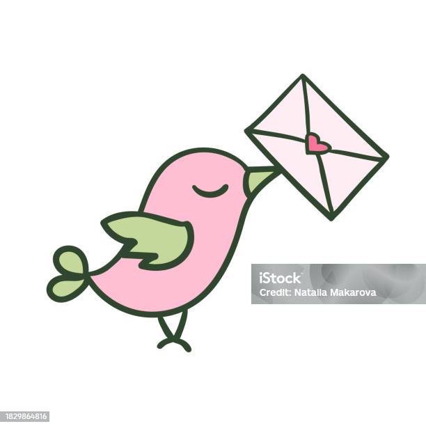 Oiseau Tenant Lettre Damour Clipart De Couleur Simple Vecteurs Libres