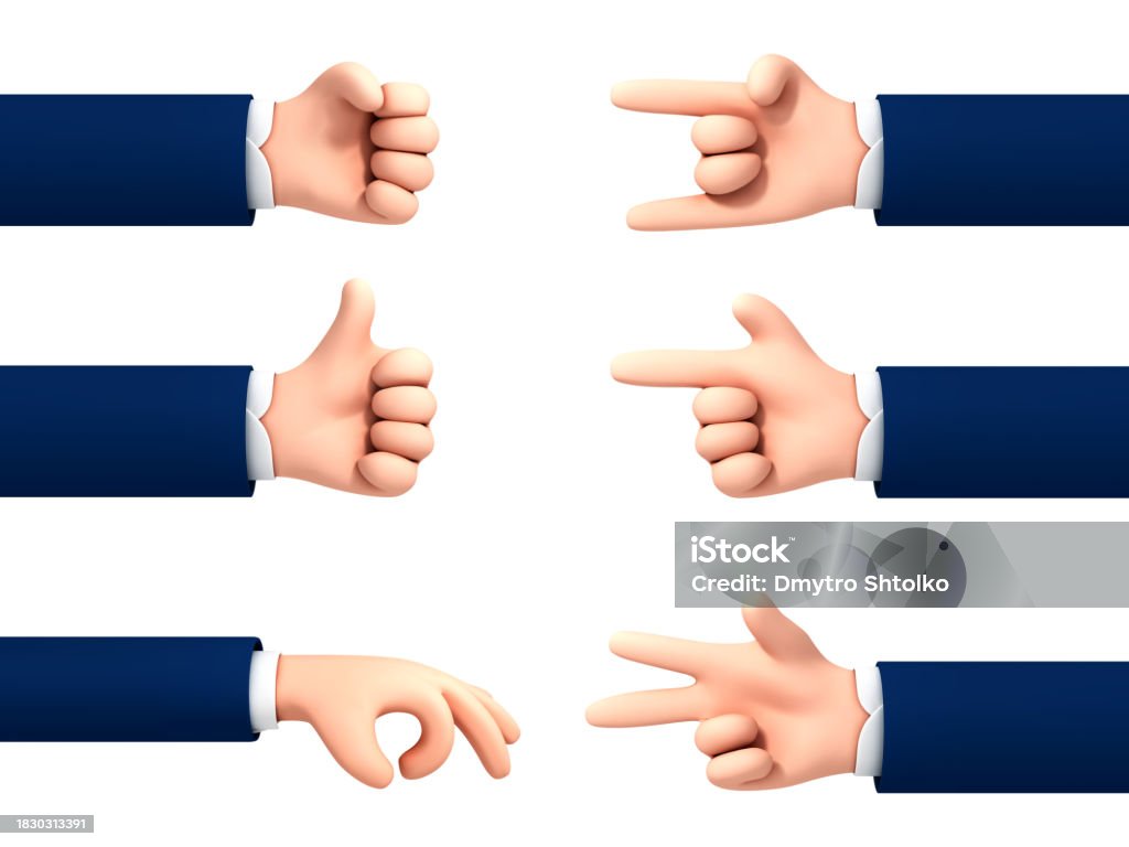 Set Of Cartoon 3d Hands Vector Cartoon Hand Gestures Isolated On White