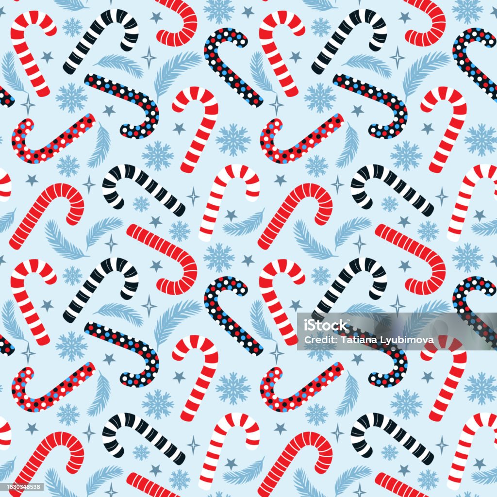 Christmas Seamless Pattern Of Candy Canes Snowflakes Stock Illustration