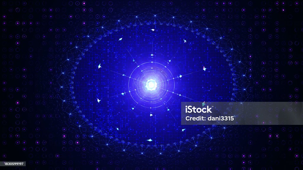 Pulsating Quantum Computer Core Illuminated By Nuclear Energy Visualizing Data Transmission At A