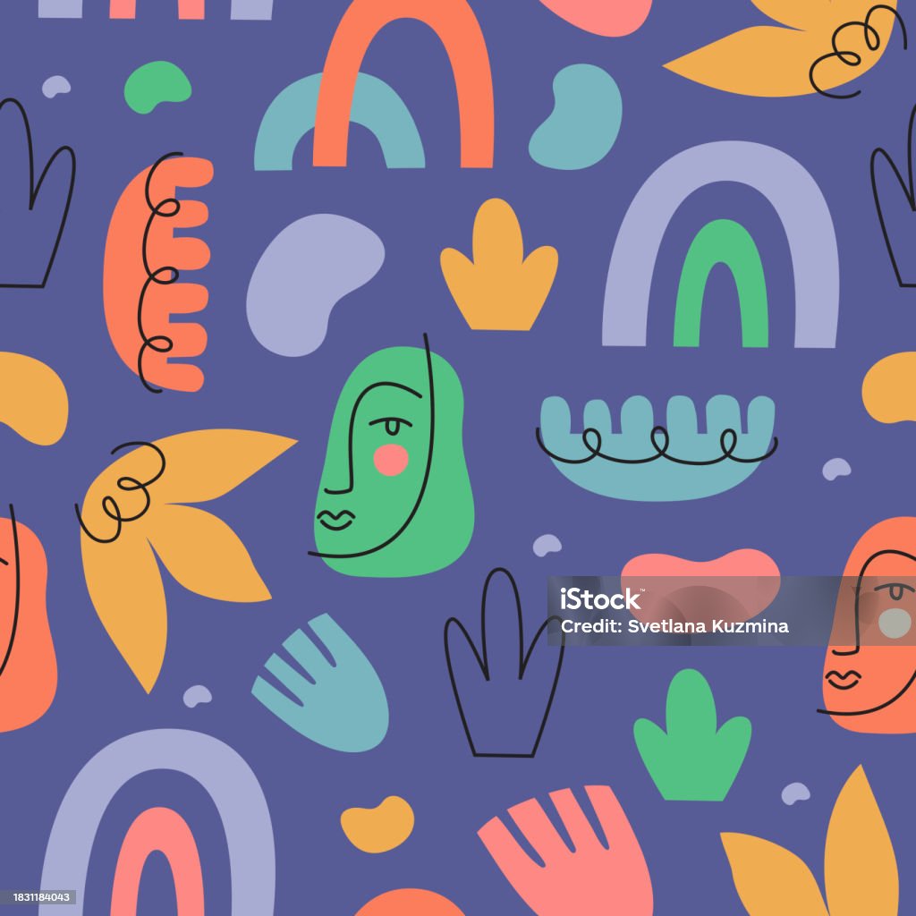 Seamless Pattern With Cute Abstract Flowers And Elements Vector