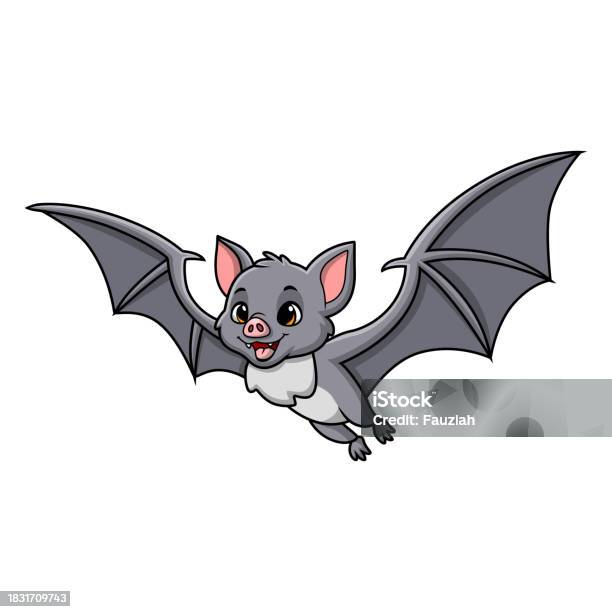 Dessin Animé De Chauvesouris Mignon Volant Sur Fond Blanc Vecteurs