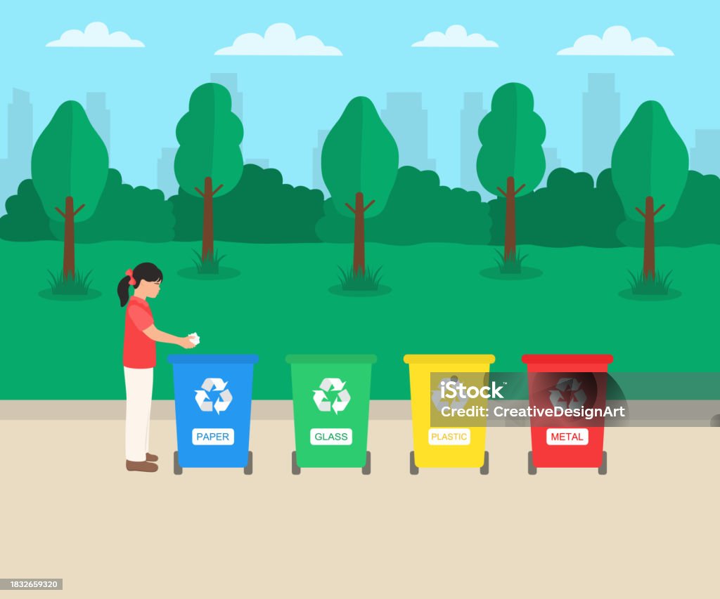 Gadis Kecil Membuang Sampah Kertas Kusut Ke Tempat Sampah Daur Ulang ... Gadis Kecil Membuang Sampah Kertas Kusut Ke Tempat Sampah Daur Ulang ...