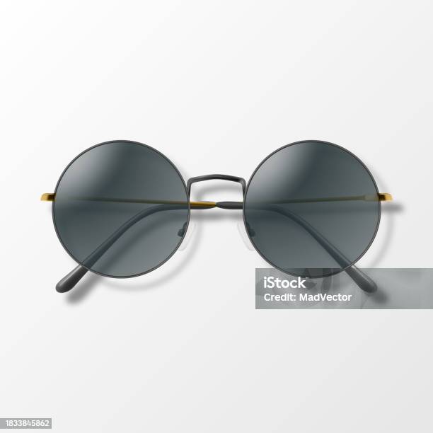 Vector Realistic Black Round Frame Glasses Frame Closeup Isolated