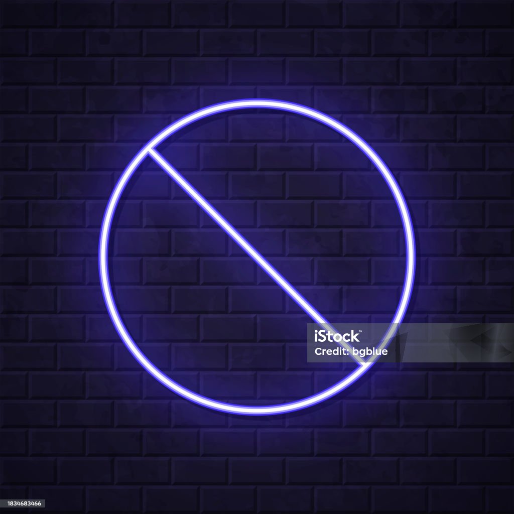 Prohibition Glowing Neon Icon On Brick Wall Background Stock