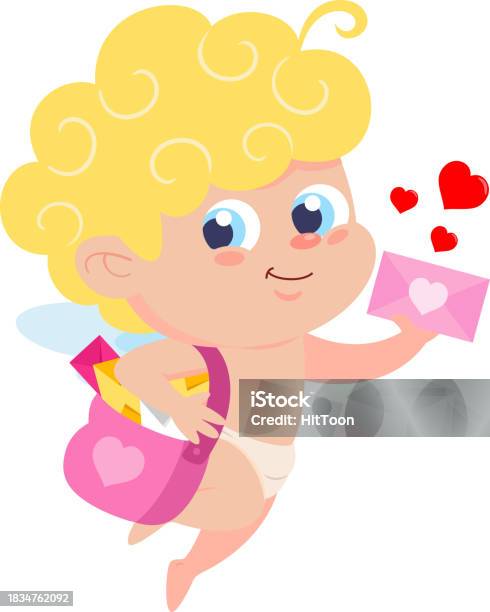 Personnage De Dessin Animé Mignon Cupidon Angel Livrant Une Lettre