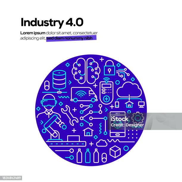 Industri 40 Terkait Line Style Banner Design Untuk Halaman Web Headline