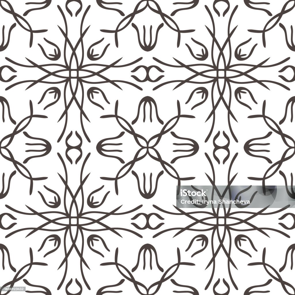 Outline Seamless Pattern Isolated Doodle Hand Drawn Art Sketch Vector