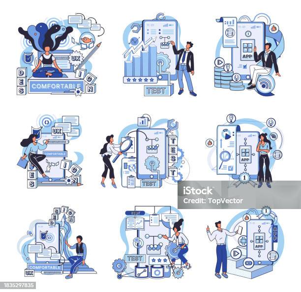Application Testing Metaphor Vector App Test Rehearsal Stage Before Actual Performance Software