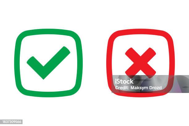 Coches Vertes Et Croix Rouge Dans Les Icônes Plates Symbole Oui Ou Non