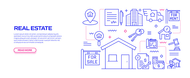Real Estate Terkait Line Style Banner Design Untuk Halaman Web Headline