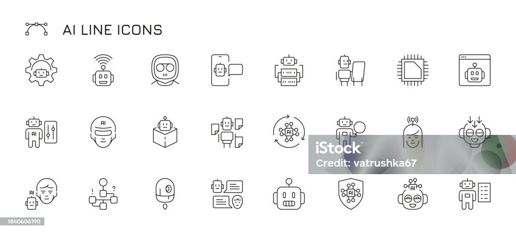 Ikon Garis Ai Bot Kecerdasan Buatan Chatbot Suara Dan Teks Visi
