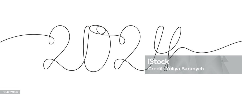 2024 New Year Continuous Line Numbers Vector Line Art 2024 Year Stock