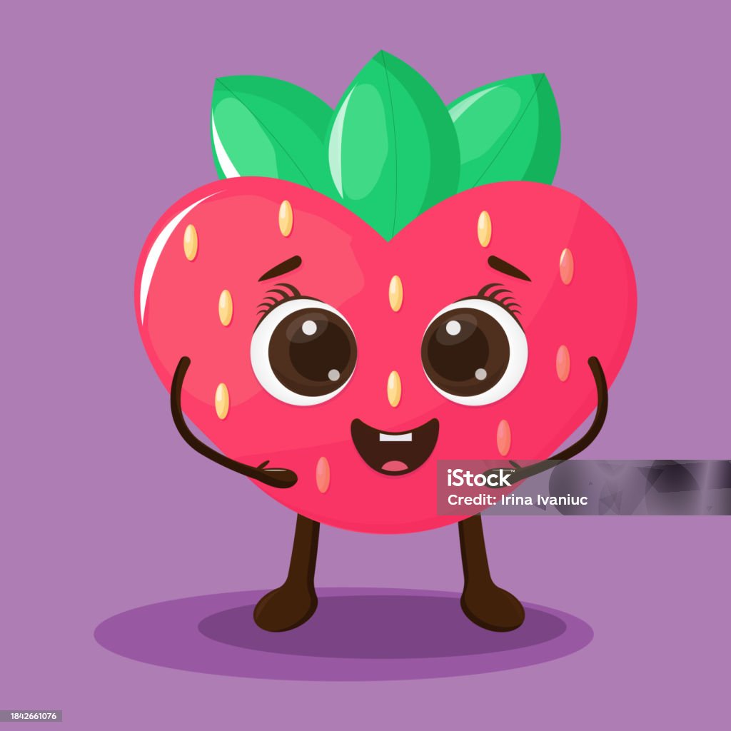 Erdbeercharakterdesign Cartoonvektorillustration Der Erdbeere Stock