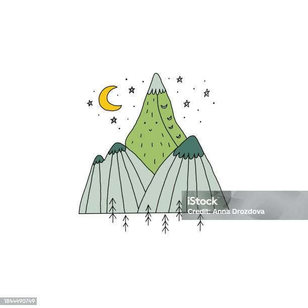 Hand Drawn Illustration Mountain Trees Moon Stars Stock Illustration ... Hand Drawn Illustration Mountain Trees Moon Stars Stock Illustration ...