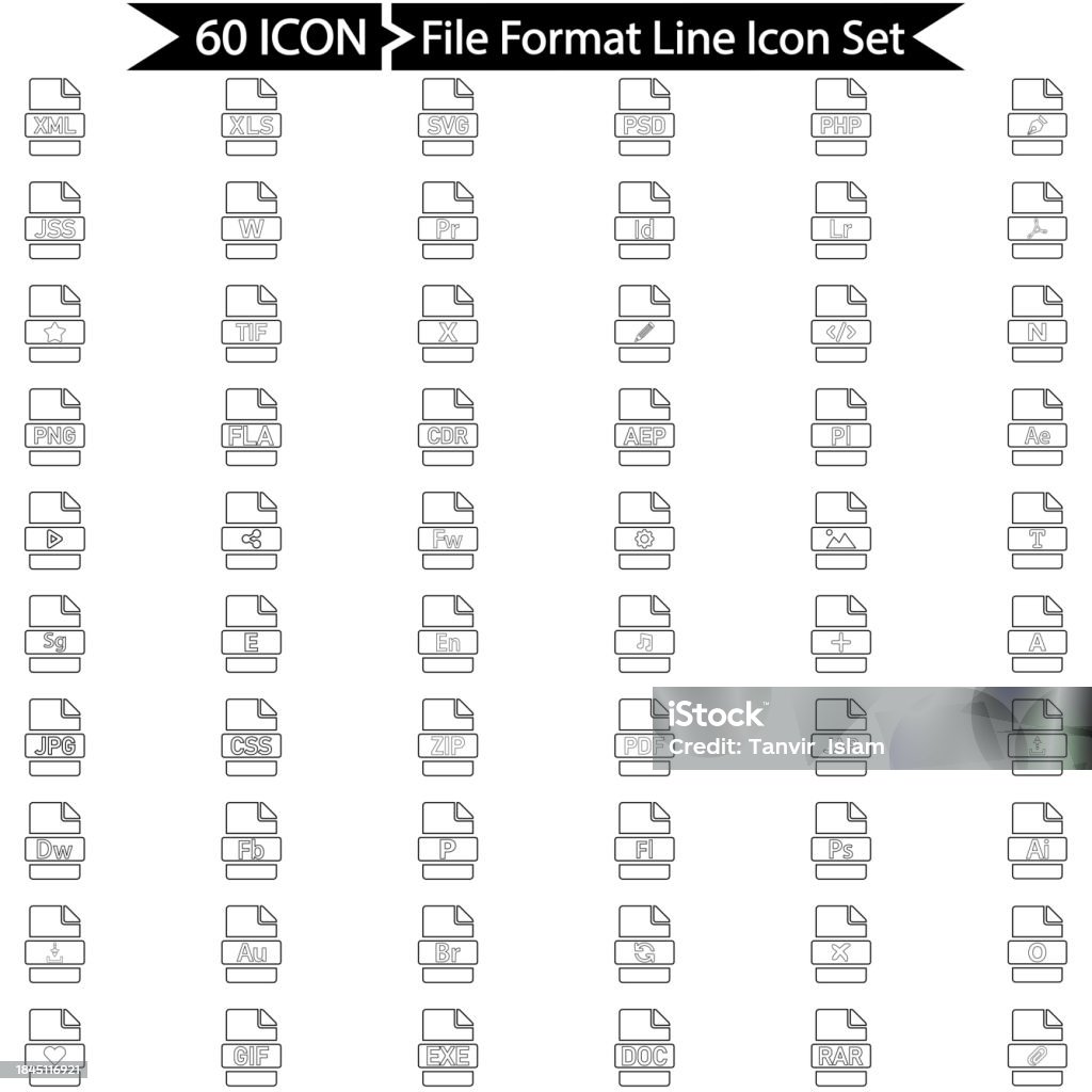 File Format Icon Set In Outline Style Stock Illustration Download