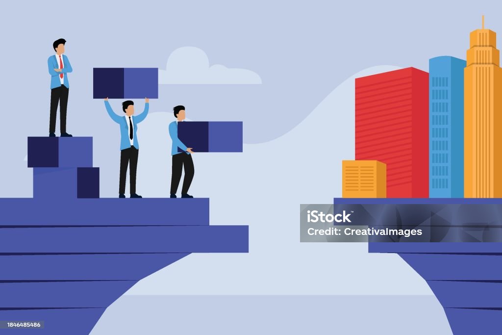 Business Team And Leader Build Bridge Over Gap Stock Illustration ... Business Team And Leader Build Bridge Over Gap Stock Illustration ...