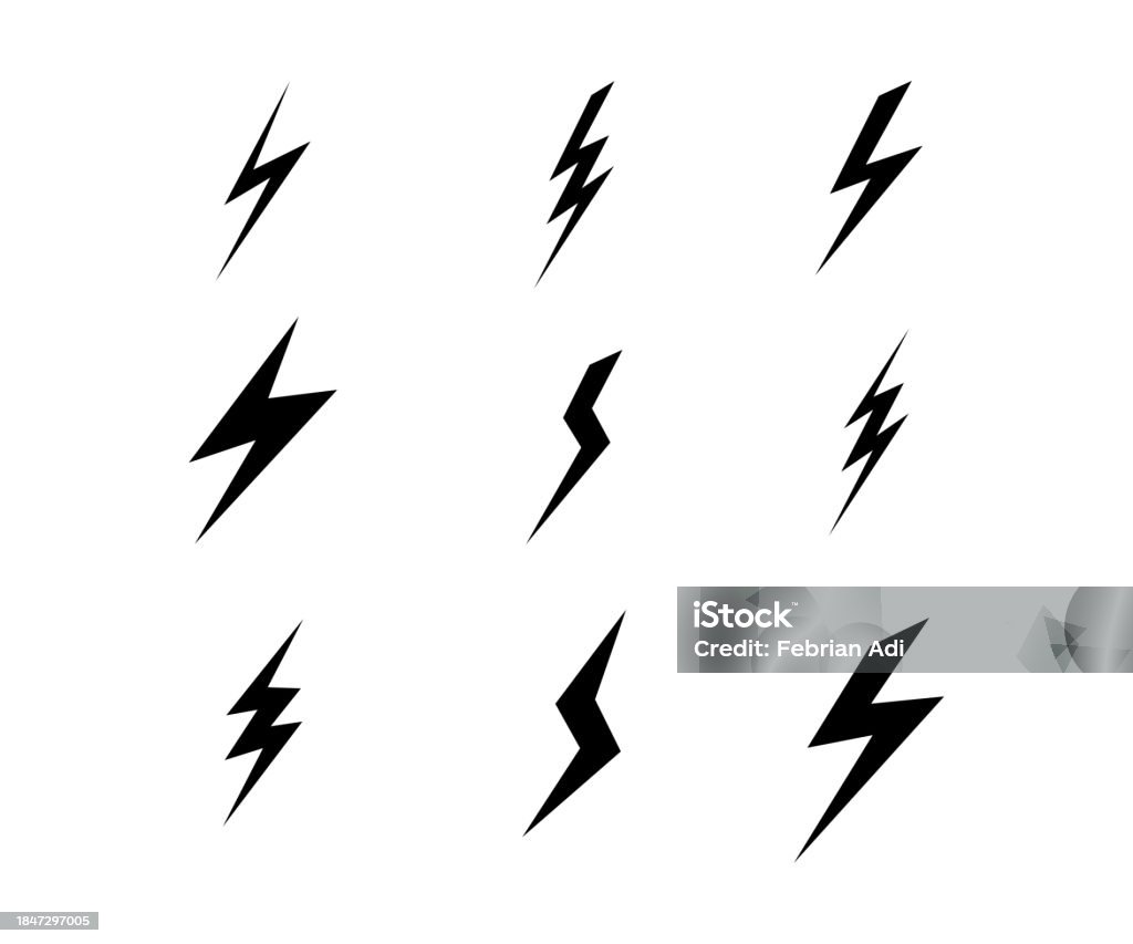 Set Flash Lightning Bolt Icon Electric Power Symbol Power Energy Sign Vector Illustration Stock