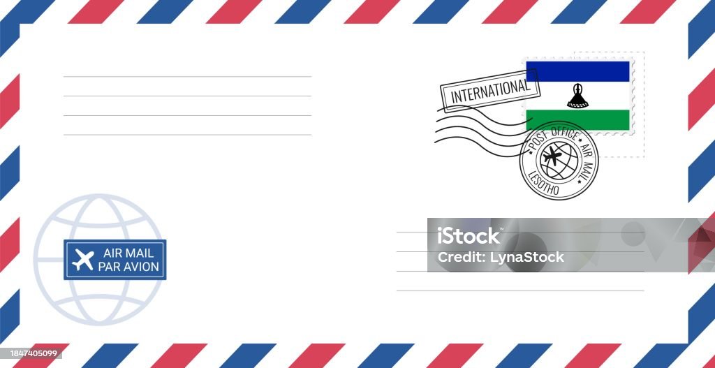 Blank Air Mail Envelope With Lesotho Postage Stamp Postcard Vector