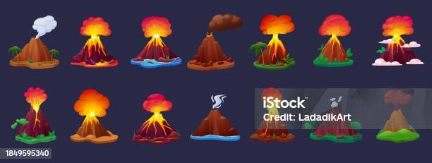 Proses Letusan Gunung Berapi Kartun Gunung Berapi Meletus Dengan Magma