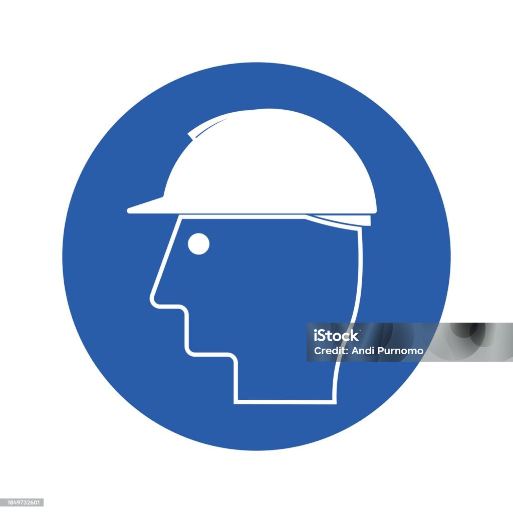 Isolated Blue Instruction Round Sign Of Use Safety Helmet Helm Is