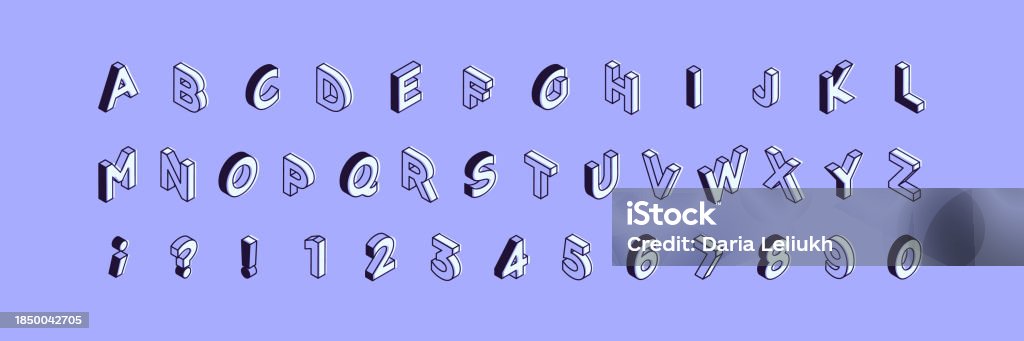 Isometric Latin Alphabet Capital Letters Numbers And Symbols In Outline