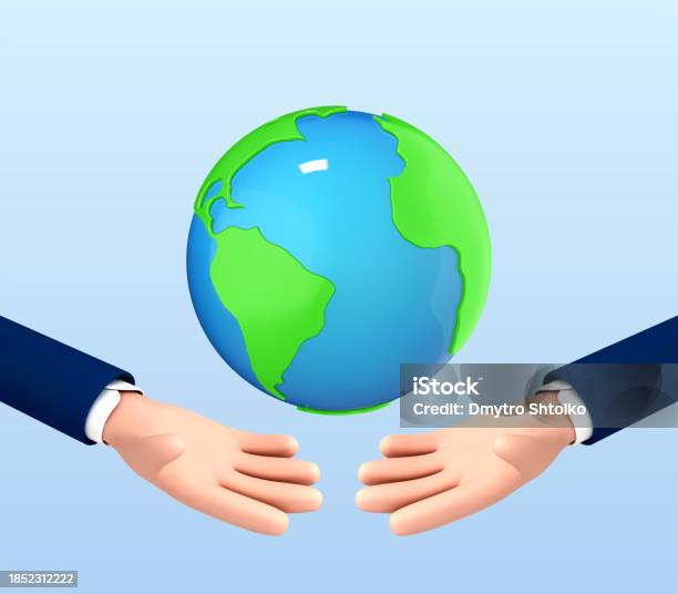 Sustain Earth Concept Human Hands Holding Globe Isolated On Blue