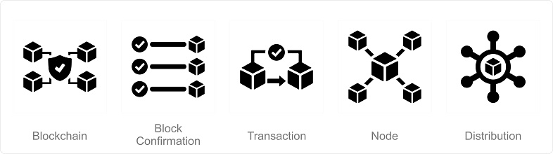 A Set Of 5 Blockchain Icons As Blockchain Block Confirmation
