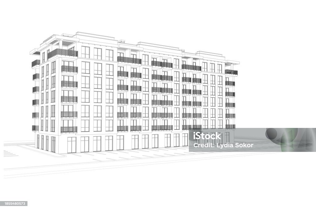 Vector Architectural Project Of A Multistory Building Aerial View Stock