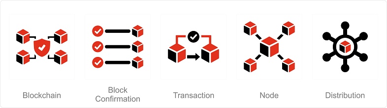 A Set Of 5 Blockchain Icons As Blockchain Block Confirmation