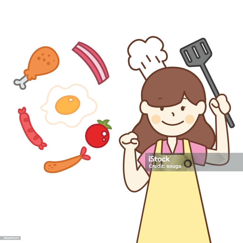 Woman Cooking Stock Illustration Download Image Now Adult Bacon