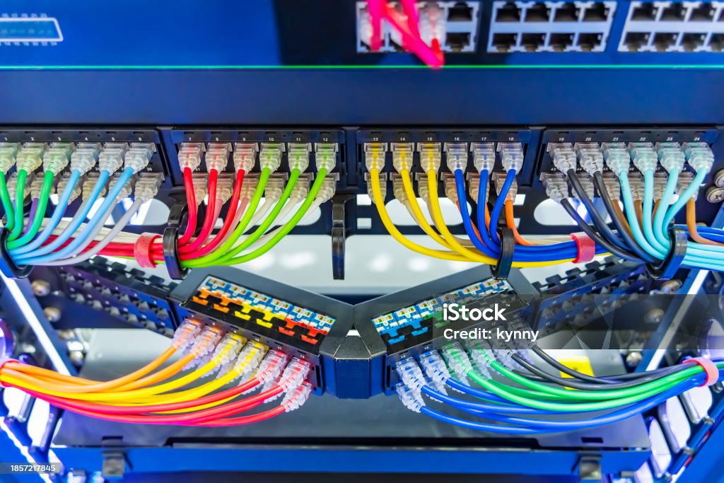 Information Technology Computer Network Telecommunication Ethernet Cables Connected To Switch