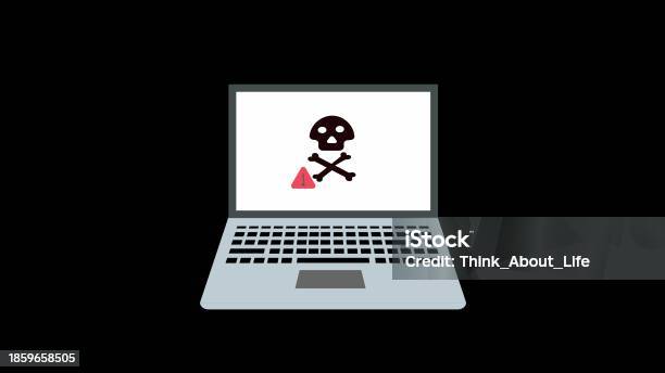 Laptop Dengan Tengkorak Dan Tulang Bersilang Di Layar Konsep Untuk