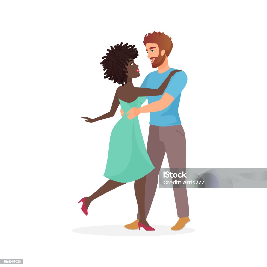 Happy Couple Dancing Romantic Love Dance Of Male And Female Characters Stock Illustration