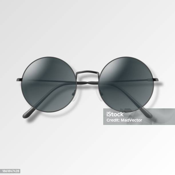 Vector Realistic Black Round Frame Glasses Frame Closeup Isolated