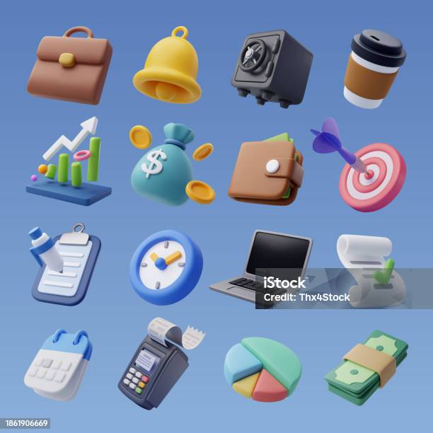 Ensemble Dicônes De Bureau 3d Concept Daffaires Et De Finance Vecteurs