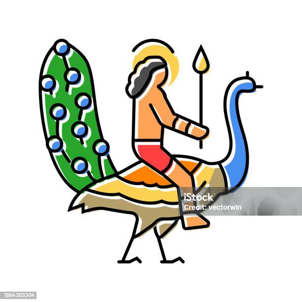 Peacock Vehicle Kartikeya Color Icon Vector Illustration Stock