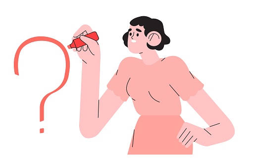 Femme Dessine Un Point Dinterrogation Avec Un Marqueur Un Stylo Ou Un