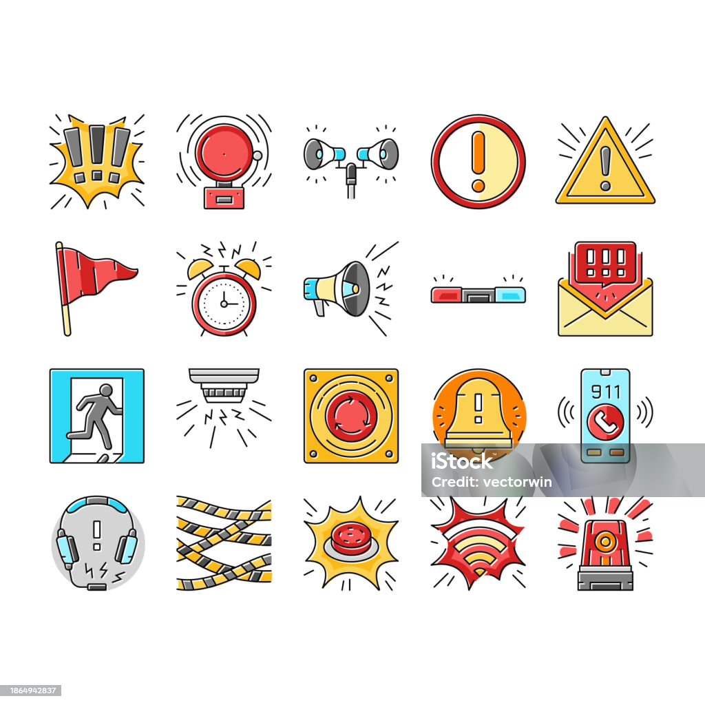 Alert Attention Signal Caution Icons Set Vector Stock Illustration ... Alert Attention Signal Caution Icons Set Vector Stock Illustration ...