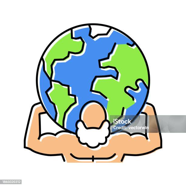 Atlas Yunani Dewa Warna Kuno Ikon Vektor Ilustrasi Ilustrasi Stok