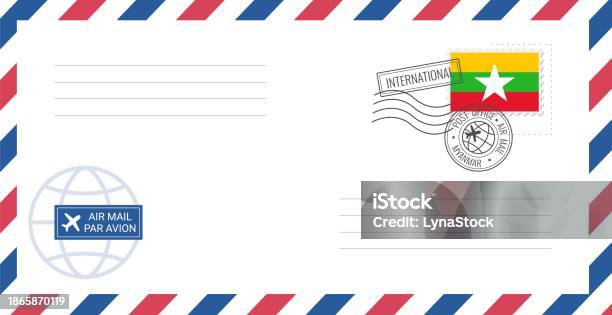 Blank Air Mail Envelope With Myanmar Postage Stamp Postcard Vector