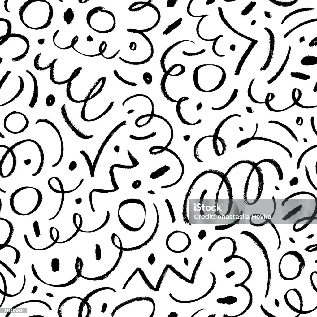 Coretan Pensil Arang Dan Coretan Pola Mulus Doodle Garis Lengkung Dan