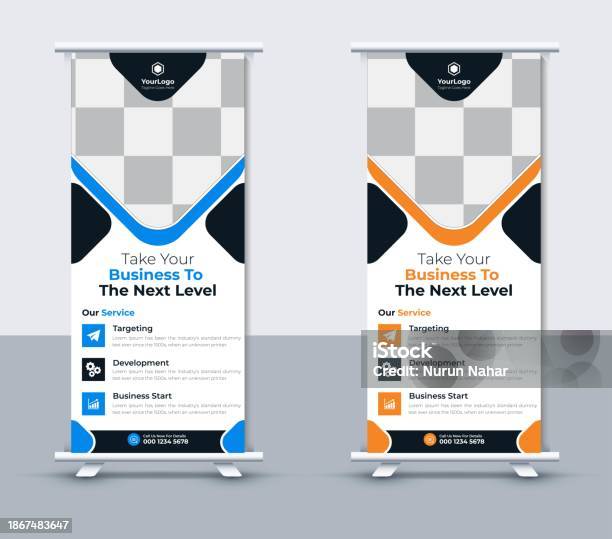 Desain Spanduk Gulung Perusahaan Bisnis Template Spanduk Gulung Kreatif