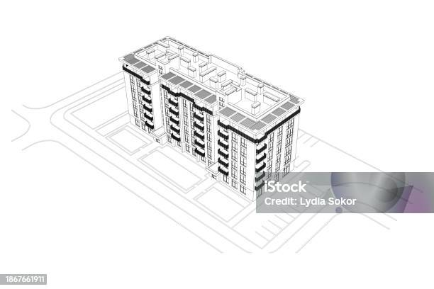 Vector Architectural Project Of A Multistory Building Aerial View Stock