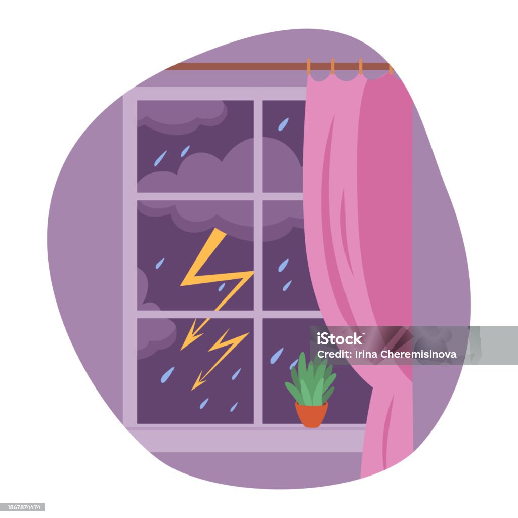 Rainy Window Thunderstorm Thunder And Lightning Night Vector ... Rainy Window Thunderstorm Thunder And Lightning Night Vector ...