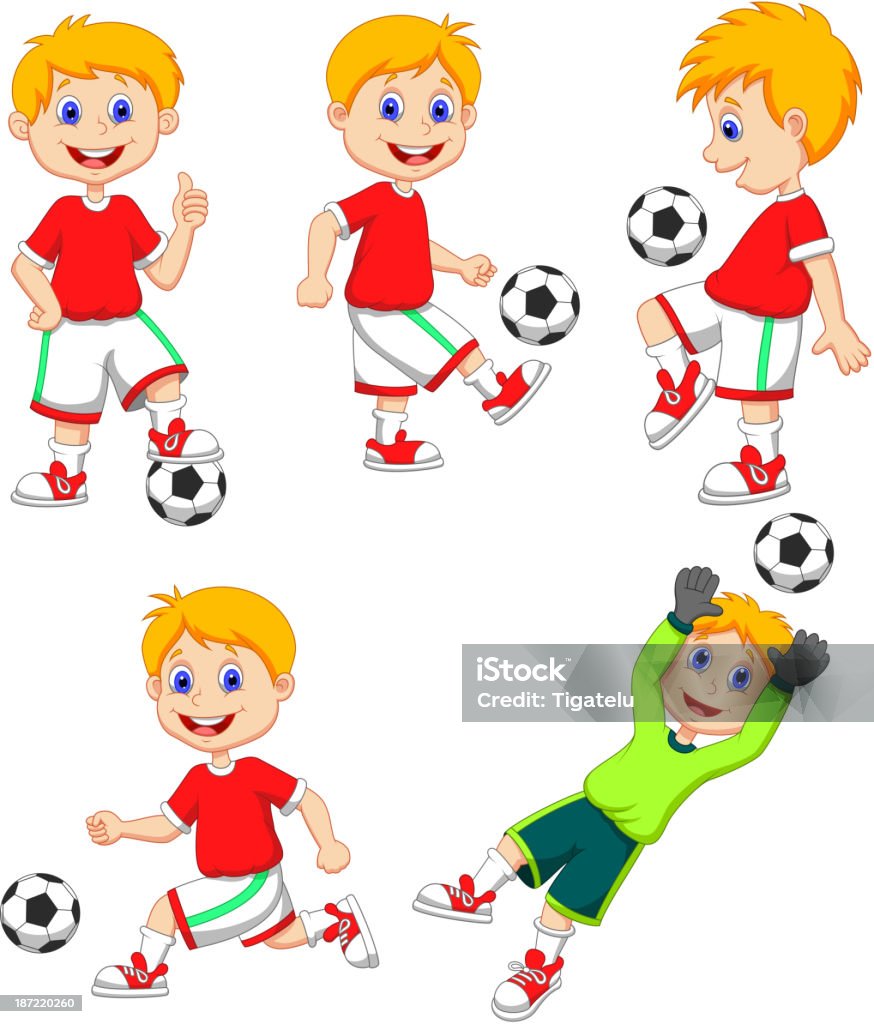 Stock Ilustrace Chlapec Kreslený Hraje Fotbal Stáhnout Obrázek Nyní