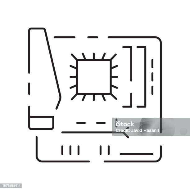 Computer Hardware Line Icon Graphic Card Or Processor And Ram Gpu Or Cpu And Cooler Case With