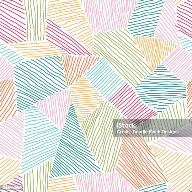 Seamless Colorful Mosaic Pattern Of Textured Geometric Shapes Stock
