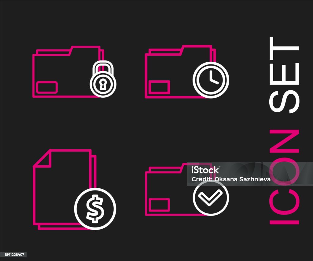 Set Line Document Folder And Check Mark Finance Document With Clock And ... Set Line Document Folder And Check Mark Finance Document With Clock And ...