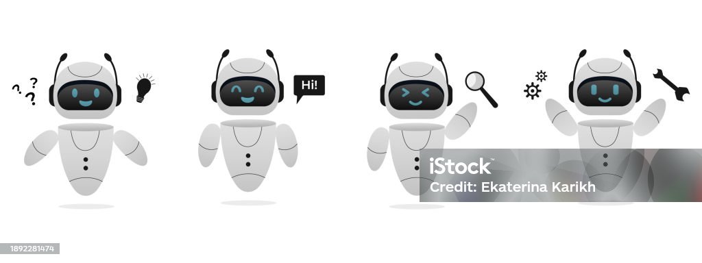 Chatbot Neural Network Ai Servers And Robots Technology Cute Chatbot Ai Character Stock